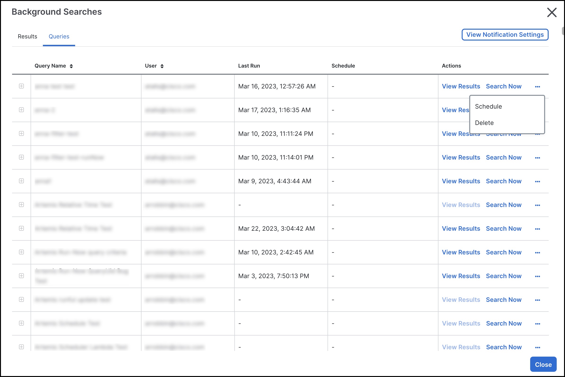 Search for Events in the Events Logging Page